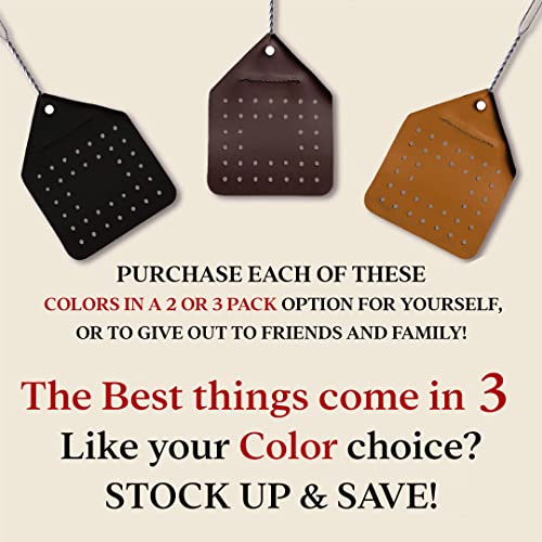 Hope Woodworking Leather Fly Swatter Set (1 Pack) – 17” Amish-Made Fly Swat w/Real Leather Paddle – Fly Swatters Multi Pack w/Metal Handle – Bug Swatter, Mosquito Swatter, Wasp Swatter (Brown)