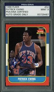 knicks patrick ewing signed card 1986 fleer rc #32 auto graded 9 psa/dna slabbed - basketball slabbed rookie cards