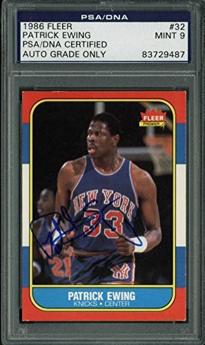 Knicks Patrick Ewing Signed Card 1986 Fleer Rc #32 Auto Graded 9 PSA/DNA Slabbed - Basketball Slabbed Rookie Cards