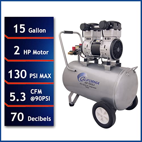 California Air Tools 15020C Ultra Quiet & Oil-Free 2.0 Hp 15.0 gallon Steel Tank Air Compressor