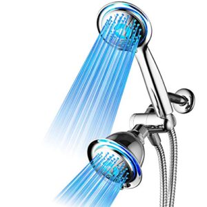 dream spa all chrome 3-way led shower head combo with air jet led turbo pressure-boost nozzle technology. color of led lights changes automatically according to water temperature