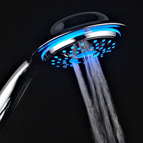 Dream Spa All Chrome 3-way LED Shower Head Combo with Air Jet LED Turbo Pressure-Boost Nozzle Technology. Color of LED lights changes automatically according to water temperature