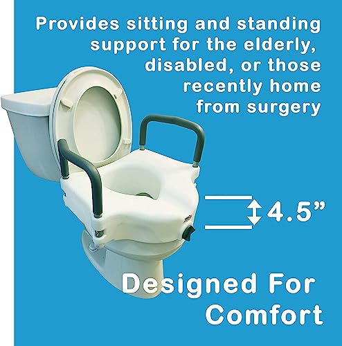 Cardinal Health ProBasics Raised Toilet Seat with Lock and Arms, 350 lb Weight Capacity.