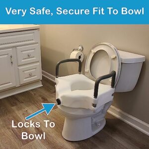 Cardinal Health ProBasics Raised Toilet Seat with Lock and Arms, 350 lb Weight Capacity.