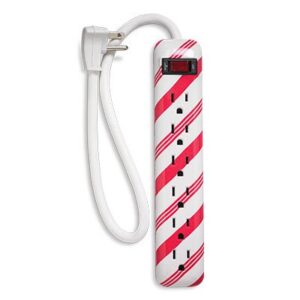 prime wire & cable pbcc1118 6 outlet white & red candy cane design holiday power strip with 15' cord