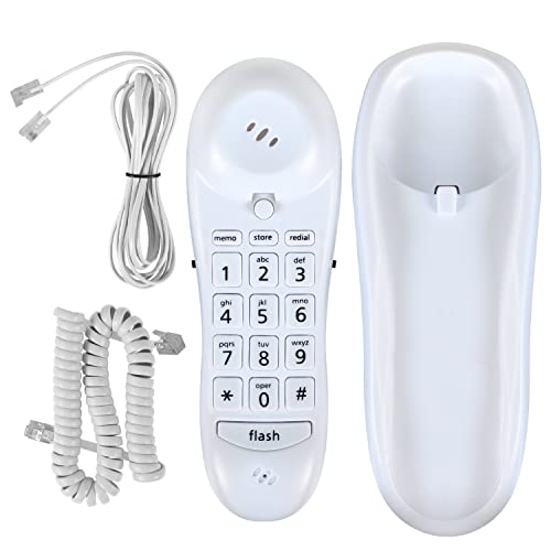 Slimline White Colored Phone for Wall Or Desk with Memory