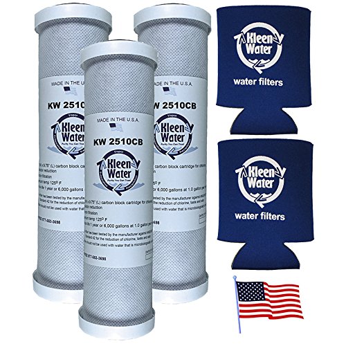 KleenWater Replacement Water Filters, Compatible with 32-250-125-975, CBC-10, PWCB10S, EP-10, WHEF-WHWC and 34370, Made in USA, Pack of 3, Includes 2 Can Holders