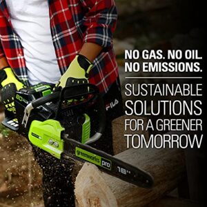 Greenworks 80V 18" Brushless Cordless Chainsaw (Great For Tree Felling, Limbing, Pruning, and Firewood) / 75+ Compatible Tools), 2.0Ah Battery and Rapid Charger Included