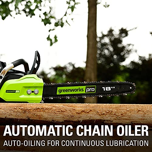 Greenworks 80V 18" Brushless Cordless Chainsaw (Great For Tree Felling, Limbing, Pruning, and Firewood) / 75+ Compatible Tools), 2.0Ah Battery and Rapid Charger Included