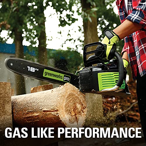 Greenworks 80V 18" Brushless Cordless Chainsaw (Great For Tree Felling, Limbing, Pruning, and Firewood) / 75+ Compatible Tools), 2.0Ah Battery and Rapid Charger Included