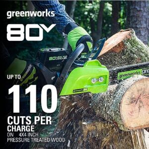 Greenworks 80V 18" Brushless Cordless Chainsaw (Great For Tree Felling, Limbing, Pruning, and Firewood) / 75+ Compatible Tools), 2.0Ah Battery and Rapid Charger Included