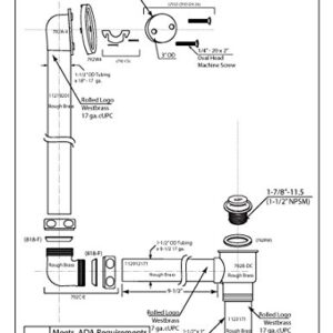 Westbrass 7931817-DC-12 18" Tip-Toe Drain Trim with 2-Hole Overflow Faceplate & Direct Connect Shoe Outlet, Oil Rubbed Bronze