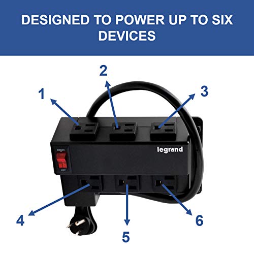 Legrand - OnQ Media Enclosure Power Strip, Half Width for Power Strip Media Cabinet, Power Strip to Optimize Cable Management with 6 Outlets, 3 IEC C13 Adapters,1 IEC C7 Adapter, Black, AC1031