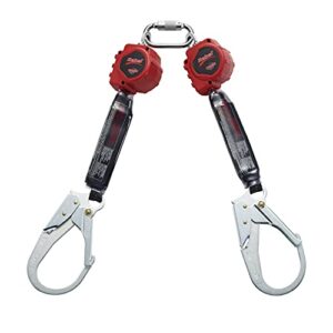 3m protecta 3100414 self retracting lifeline rebel 6' (18m) web twin, steel rebar and carabiner, black/red