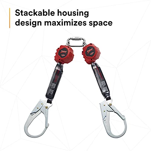 3M Protecta 3100414 Self Retracting Lifeline Rebel 6' (18M) Web Twin, Steel Rebar and Carabiner, Black/Red