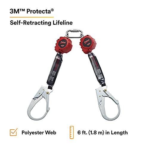 3M Protecta 3100414 Self Retracting Lifeline Rebel 6' (18M) Web Twin, Steel Rebar and Carabiner, Black/Red