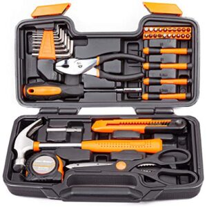 cartman 39 piece tool set general household hand kit with plastic toolbox storage case orange