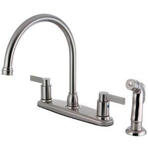 kingston brass fb2798ndlsp 8-3/4-inch in spout reach nuvofusion 8-inch centerset kitchen faucet with matching sprayer, brushed nickel