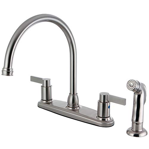 Kingston Brass FB2798NDLSP 8-3/4-Inch in Spout Reach NuvoFusion 8-Inch Centerset Kitchen Faucet with Matching Sprayer, Brushed Nickel