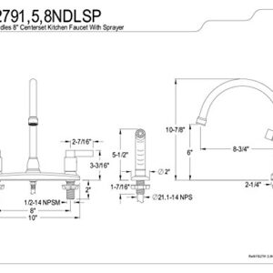 Kingston Brass FB2798NDLSP 8-3/4-Inch in Spout Reach NuvoFusion 8-Inch Centerset Kitchen Faucet with Matching Sprayer, Brushed Nickel