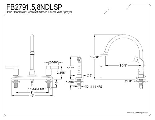 Kingston Brass FB2798NDLSP 8-3/4-Inch in Spout Reach NuvoFusion 8-Inch Centerset Kitchen Faucet with Matching Sprayer, Brushed Nickel