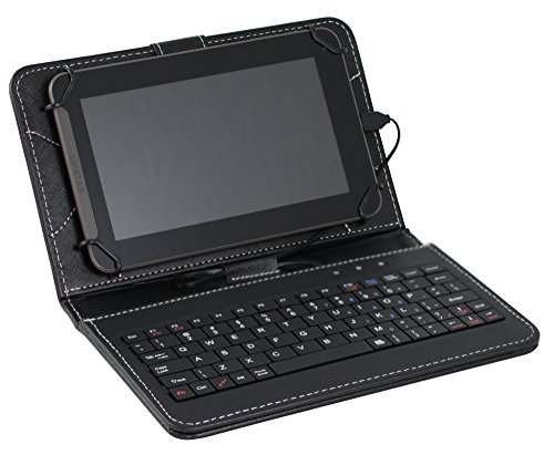 Navitech 7" Faux Leather Micro USB Keyboard Case / Cover including Built In stand & Stylus Pen Compatible With The RCA 7 Voyager