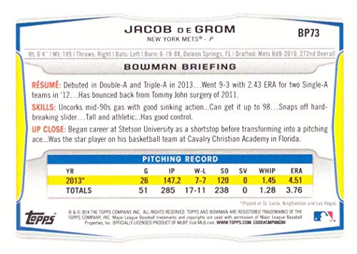 2014 Bowman Prospects #BP73 Jacob deGrom Pre-Rookie Baseball Card