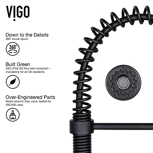 VIGO VG02001MB 19" H Edison Single-Handle with Pull-Down Sprayer Kitchen Faucet in Matte Black