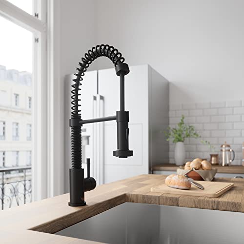 VIGO VG02001MB 19" H Edison Single-Handle with Pull-Down Sprayer Kitchen Faucet in Matte Black