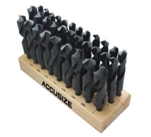 accusize industrial tools 32 pcs hss 1/2'' shank s&d drill set, 33/64'' to 1'' by 64ths, silver and deming drill, h516-6506