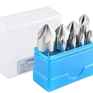 Accusize Industrial Tools 82 Degree 6 Flute H.S.S. Machine Countersink, 8 Pcs, Precision Ground, 0206-1018