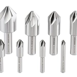 Accusize Industrial Tools 82 Degree 6 Flute H.S.S. Machine Countersink, 8 Pcs, Precision Ground, 0206-1018