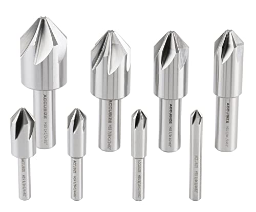 Accusize Industrial Tools 82 Degree 6 Flute H.S.S. Machine Countersink, 8 Pcs, Precision Ground, 0206-1018