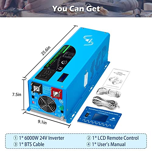 SUNGOLDPOWER 6000W Inverter Charger, 24 Vdc and 240 Vac Input, 120V/240V AC Output Split Phase,Low Frequency,Peak 18000w,Pure Sine Wave Inverter with LCD Remote Panel(Updated Version)