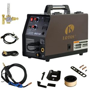 lotos mig welder flux core & aluminum gas shielded wire welder with argon regulator, standard mig gun, brown (mig140 120v)