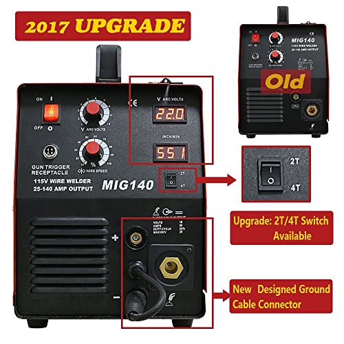 LOTOS MIG Welder Flux Core & Aluminum Gas Shielded Wire Welder with Argon Regulator, Standard MIG Gun, Brown (MIG140 120V)