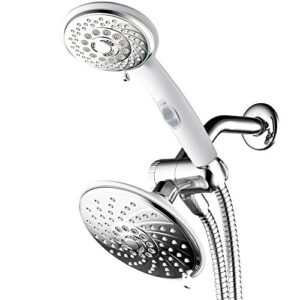 hotelspa 30-setting ultra-luxury 3 way rainfall shower-head/handheld shower combo with patented on/off pause switch (dual white/chrome finish)