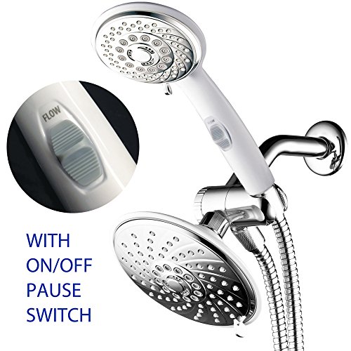 HotelSpa 30-Setting Ultra-Luxury 3 Way Rainfall Shower-Head/Handheld Shower Combo with Patented ON/OFF Pause Switch (Dual White/Chrome Finish)