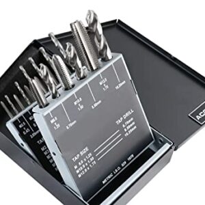 Accusize Industrial Tools 18 Pc Hss Tap and Drill Set, Metric, 0001-0052