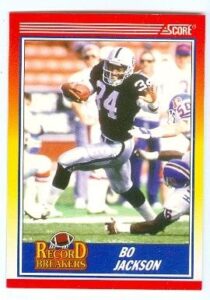 bo jackson football card (los angeles raiders bo knows) 1990 score #591 record breakers