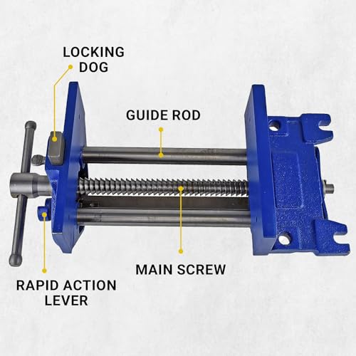 Yost Vises M9WW Rapid Action Woodworking Vise | Quick Release Lever for Quick Adjustments | 9 Inch Jaw Width | Made with Heavy-Duty Cast Iron | Blue