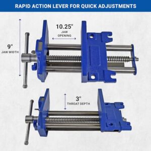 Yost Vises M9WW Rapid Action Woodworking Vise | Quick Release Lever for Quick Adjustments | 9 Inch Jaw Width | Made with Heavy-Duty Cast Iron | Blue