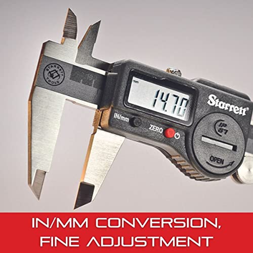 Starrett Stainless Steel Electronic Slide Caliper - 0-12" Range, 0005" Resolution, LCD Display, Fine Adjustment Thumb Wheel, in/mm Conversion - EC799A-12/300