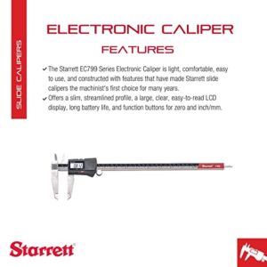 Starrett Stainless Steel Electronic Slide Caliper - 0-12" Range, 0005" Resolution, LCD Display, Fine Adjustment Thumb Wheel, in/mm Conversion - EC799A-12/300