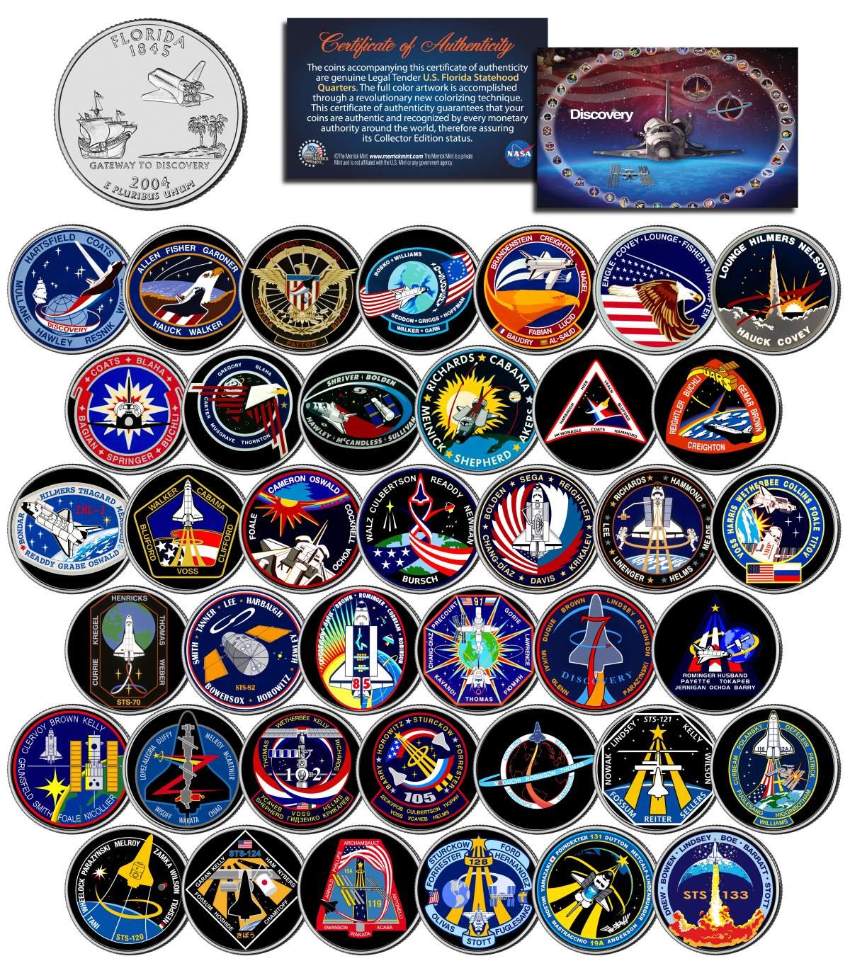 SPACE SHUTTLE DISCOVERY MISSIONS Colorized Florida Quarters US 39-Coin Set NASA