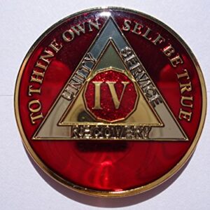 4 Year - AA Chip Proof-like Bronze with Tri-Plate - Gold, Nickel, and Red Enamel - 1 3/8" [Traditional Coin Size]