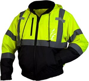 pyramex rj31 series class 3 fleece bomber safety jacket, lime, x-large