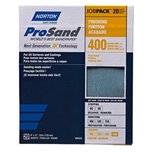 norton abrasives - st. gobain, prosand 9 in. x 11 in., sanding sheets 400g - 20 pack