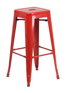 flash furniture commercial grade 30" high backless red metal indoor-outdoor barstool with square seat