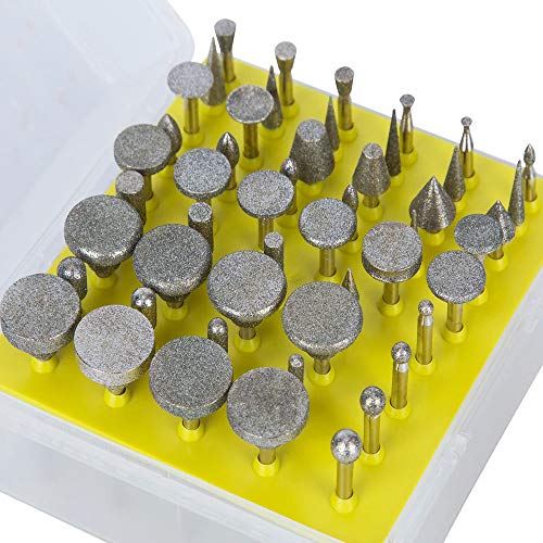 Drilax 50 Pieces Diamond Drill Bit Burr Set Grit 120 Sea Glass for Crafts Rocks Marble Porcelain Hand Drill Jewelry Making Lapidary Engraving Compatible with Dremel Tool Accessories 1/8 Inch